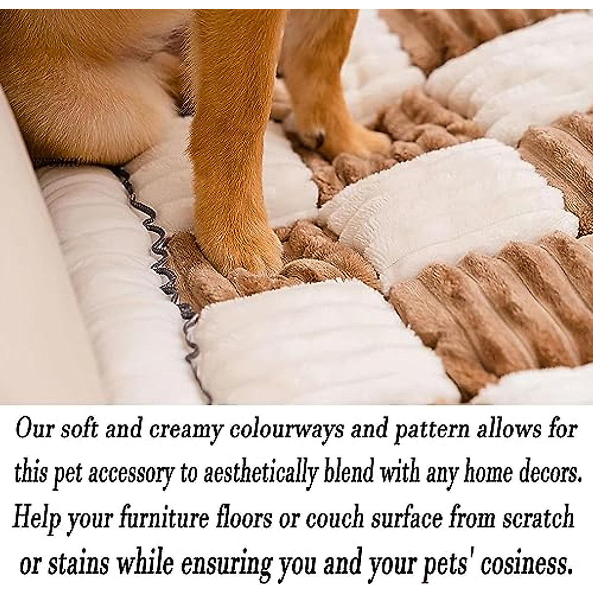 Cream-Coloured Large Plaid Square Pet Mat Bed Couch Cover - Protective Cotton Garden Couch Cover for Floor & Garden - Stylish Comfort for Your Pet