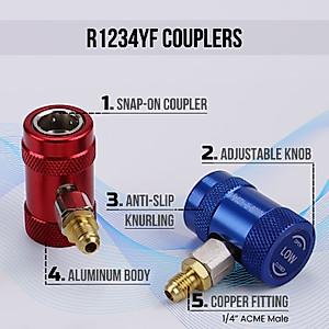 Lichamp Car A/C R1234YF Adapter with Self Sealing Can Tap, AC R1234 Quick Couplers Connectors Kit