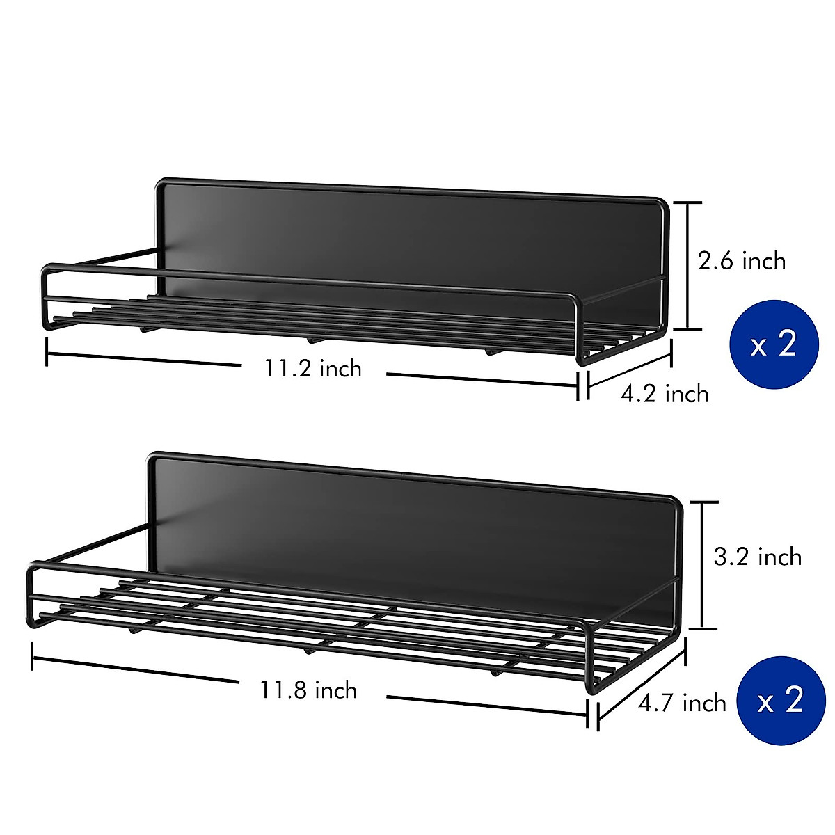 4 Pack Magnetic Spice Rack for Refrigerator, Next to Fridge Spice Organizer Magnetic Shelf for Small Apartment RV Kitchen Whiteboard Classroom Organization and Storage - Black