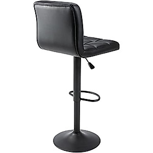 Vogue Furniture Direct PU Leather Square Bar Stools, Modern Adjustable Swivel Barstools with Back, Armless Airlift Counter Height Chairs for Kitchen Dining Pub Cafe, Set of 2 (Black, Black Base)