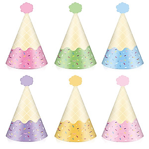 24PCS Ice Cream Cone Party Hats - Colorful Paper Hats for Birthday, Baby Shower, Bridal Shower Party Supplies, Decorations and Favors