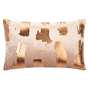 Safavieh Home Collection Hannia Abstract Brown and Bronze Foil 12 x 20-inch Decorative Throw Pillow, 12"x22"