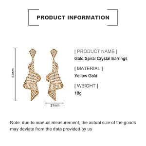 14K Gold Spiral Crystal Drop Earrings for Women,Sparkling Irregular Geometric Moissanite Long Dangle Earrings,Luxury Jewelry Gift for Her (Yellow Gold, 14K Gold)