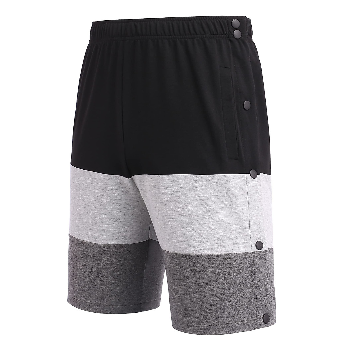 Deyeek Tear Away Shorts for Men Side Snap Cotton Color Block Shorts Post Surgery Recovery Break Away Pants with Pockets