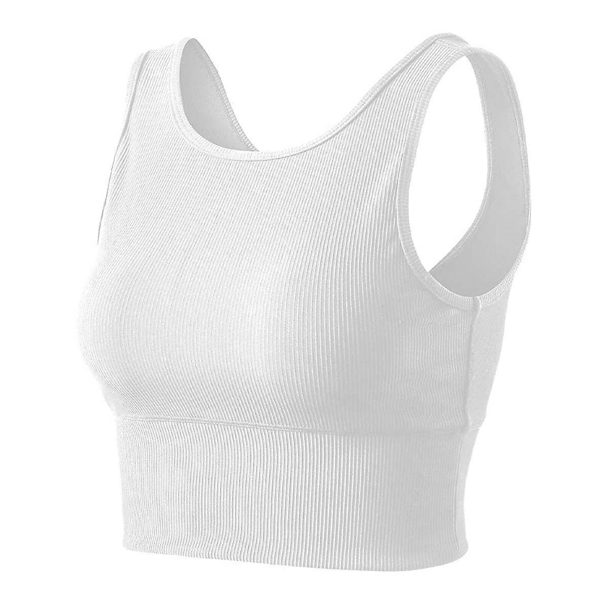 Workout Crop Tank Tops for Women Solid Comfort Sleeveless Shirts for Casual Sports Fitness Yoga Reversible Ribbed Tops White XXL