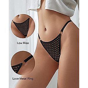 SHARICCA Lace G-String Thong for Women Low Rise Sexy Underwear Comfort T-back Thongs Panties Pack, 3P02,M