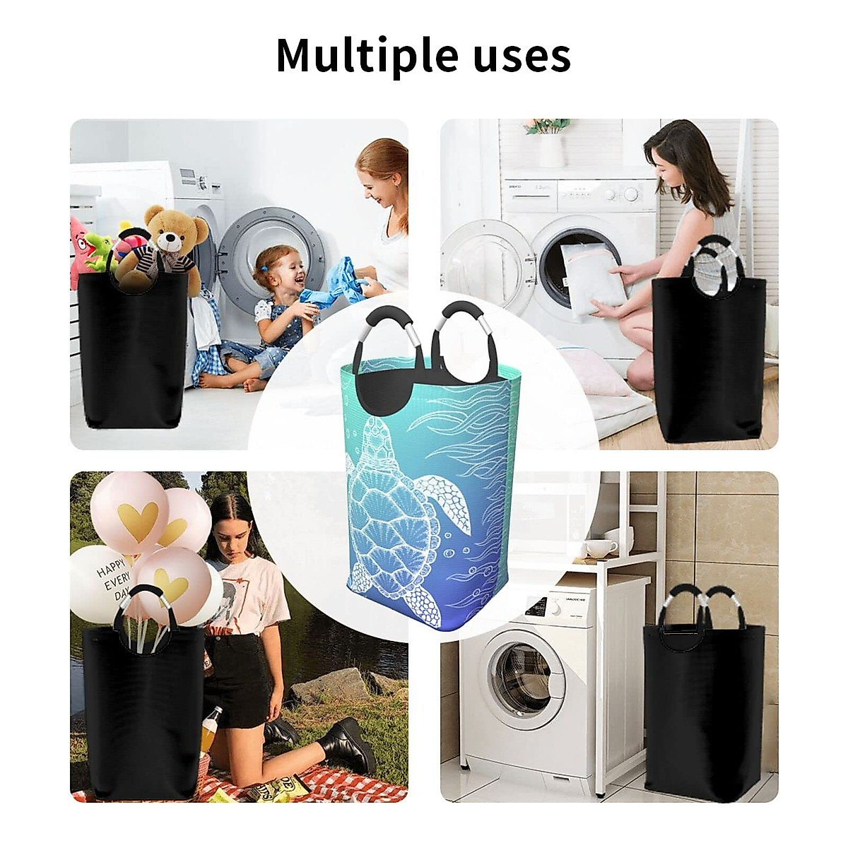Duduho Sea Turtle Ocean Animal Laundry Basket with Handles Laundry Hamper Toys Storage Organizer Foldable Bucket Washing Bin Dirty Clothes Bag for Home Bathroom Bedroom Dorm