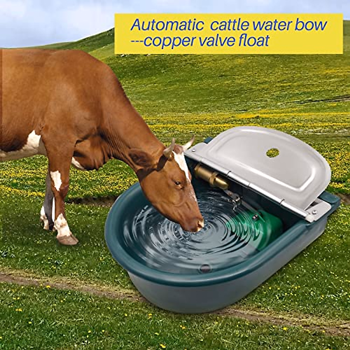 MINYULUA Automatic Livestock Waterer Bowl with Brass Float Valve and 39 inch Braided Hose Large Dog Water Dispenser Cow Drinking Trough for Dogs Horse Cattle Goat Donkey Pig