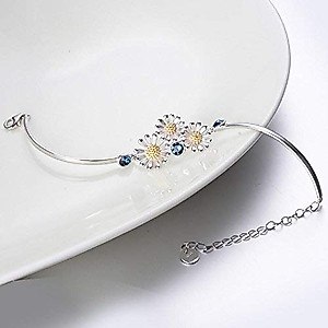 YAFEINI Daisy Bracelet 925 Sterling Silver Daisy Flower Bangle Bracelets for Women Jewelry Gifts