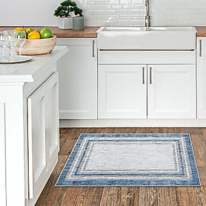 Beeiva Border Blue Rugs for Entryway, Kitchen Rugs Non Slip Washable 2x3 Throw Rugs with Rubber Backing, Modern Printed Small Accent Rugs for Bedroom Indoor Bathroom