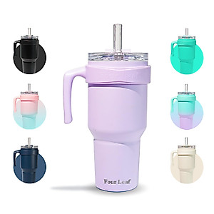 Four Leaf TrustyMate – 100% Leak Proof 40 Oz Tumbler with Handle and Built-In Straw Lid – Insulated Leak Proof Stainless Steel Tumbler