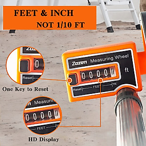 Zozen Measuring Wheel with 20pc Marking Flags - Distance Measuring Wheel in Feet and Inches, Scalable Length | Measures Up To 10,000Ft | Includes Tape Measure