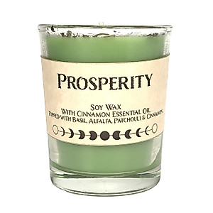 Prosperity Green Spell Candle | Cinnamon Infused, Topped with Money Herbs | Lemurian Moon Soy Candle for Spells & Rituals