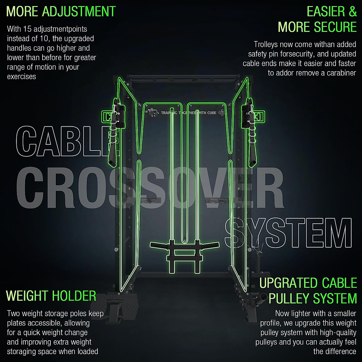 Mikolo Power Cage, 1500lbs Power Rack with LAT PullDown and Cable Crossover System, Squat Rack with Pulley System, Weight Cage for Home Gym with Training Attachments(BLACK)