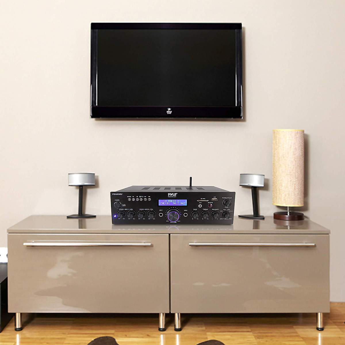 Pyle Wireless Bluetooth Power Amplifier System - 200W Dual Channel Sound Audio Stereo Receiver w/USB, AUX, MIC in w/Echo, Radio - for Home Theater Entertainment via RCA, Studio Use - Pyle PDA65BU.5