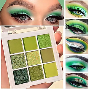 MAEPEOR Olive Green Eyeshadow Palette 9 Colors Stunning Matte Glitter Eyeshadow Palette Longlasting Waterproof Shimmer Eye Shadow for Girls and Women (Set 5, Olive Green)