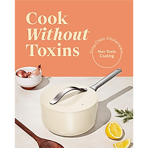 Caraway Nonstick Ceramic Sauce Pan with Lid (3 qt) - Non Toxic, PTFE & PFOA Free - Oven Safe & Compatible with All Stovetops (Gas, Electric & Induction) - Perracotta