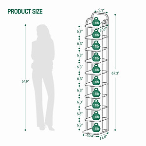 Hzuaneri Vertical Shoe Rack, Shoe Shelves, Wood Shoe Organizer for Closet, Entryway, Shoe Tower for Small Spaces, Free Standing, Adjustable, with 2 Hooks, 10 Tier Rustic Brown SR11201B