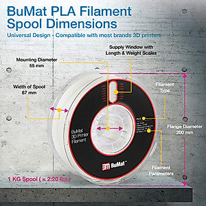 BUMAT PLA 3D Printer Filament, 1.75mm (Clear/Natural), 1kg Spool (2.2lbs), Guaranteed Fresh, Dimensional Accuracy +/- 0.02mm, Tangle-Free, Fits Most FDM Printers [Risk-Free]