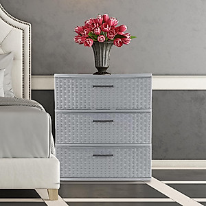 XNDLRZXB 3 Drawer Wide Weave Tower Plastic, Closet, Entryway, Hallway, Nursery Room, Storage bins, Organizer Unit for Bedroom, Cement - Design Storage Tower with pull handles