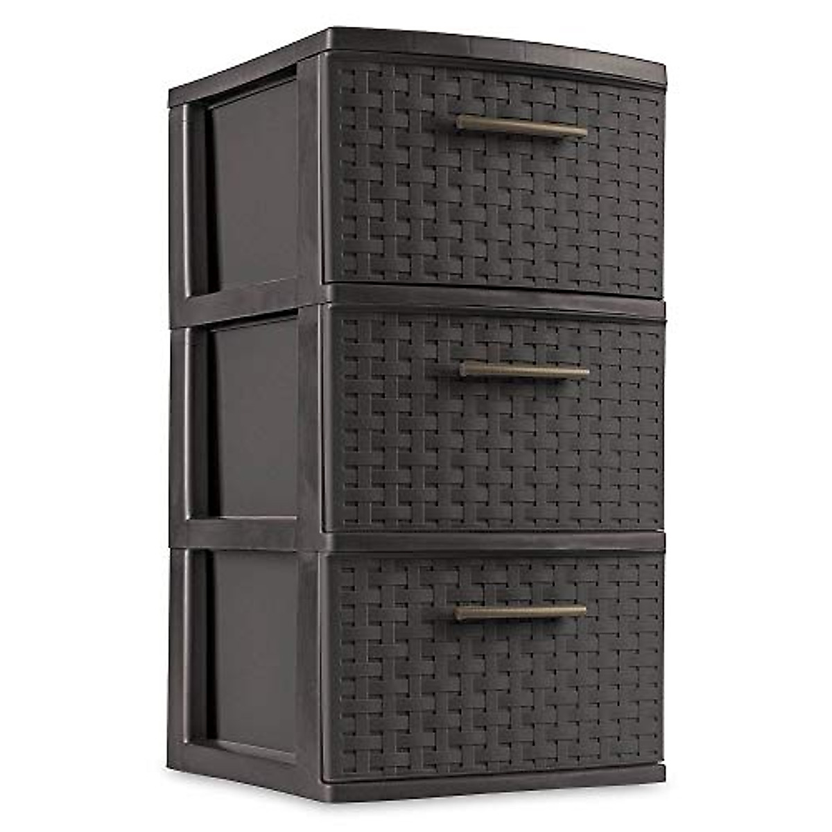 Sterilite 3 Drawer Wicker Weave Decorative Storage Tower, Espresso (2 Pack)
