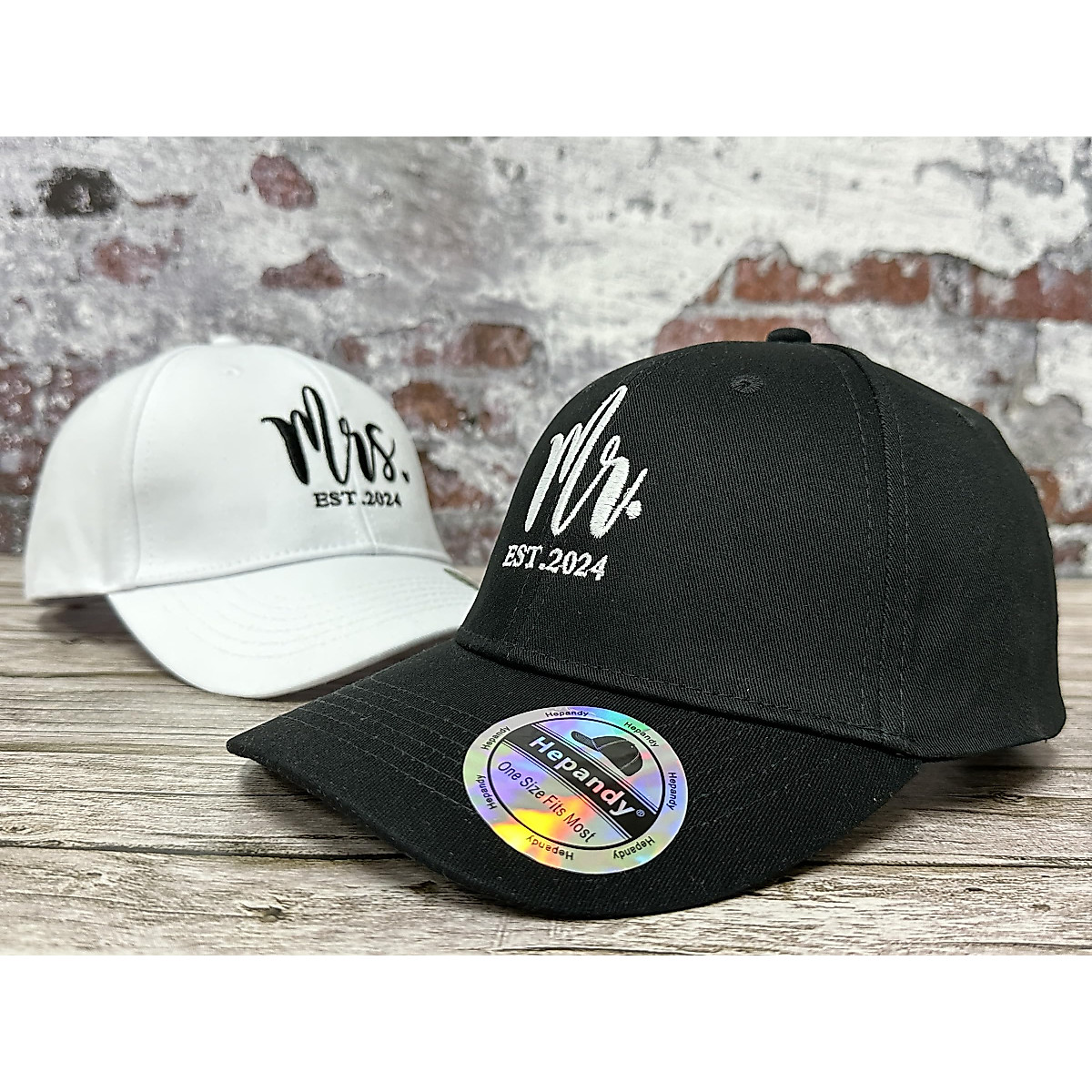 Embroidered Matching Mr Mrs EST 2024 Hats, Black White Bride Groom Dad Hat Baseball Caps, Gifts for Anniversary Newlywed Honeymoon