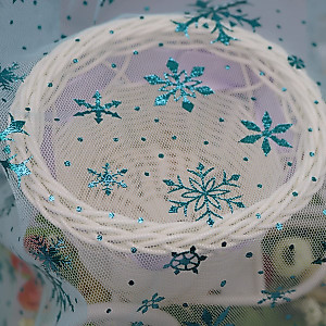 Queenbox 100x150cm Sparkle Snowflake Tulle Sequins Mesh Fabric Glitter Snow Flower Net Gauze for Christmas Wedding Party, Sky Blue + Blue Star