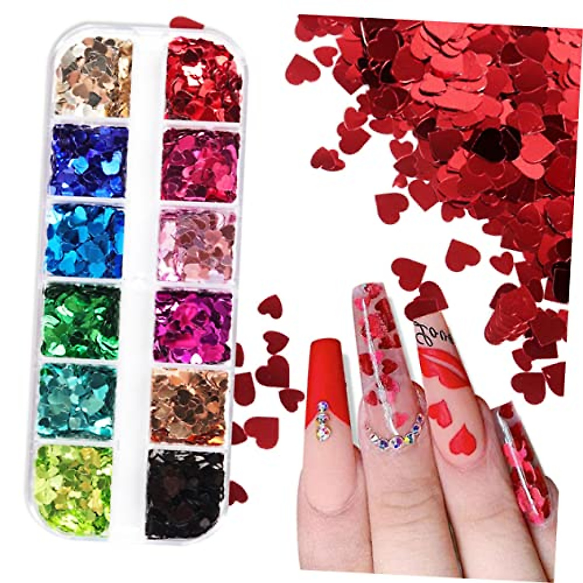 4 Boxes Nail Art Stickers Box Sets Flash Suit Nail Sequins Holiday Nail Stickers Nail Glitter Paillette Valentine Nail Glitter Shinning Nail Sequins Heart Nail Art Sequin 3D Body