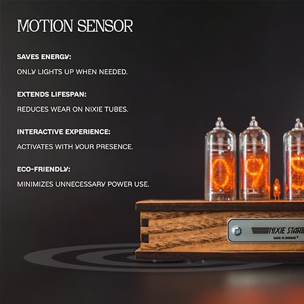 Authentic Nixie Tube Clock Bundle with Spare IN-14 Nixie Tube, Motion Temperature Humidity Sensors, Dual RGB LED Backlight, Alarm Clock, Visual Effects, Replaceable Nixie Tubes, Made in Ukraine