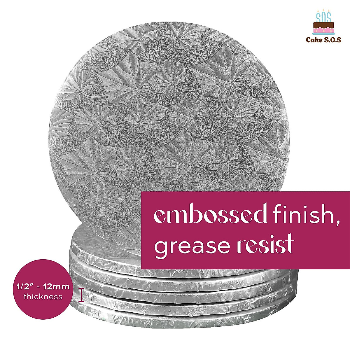 18 inch Silver Round Sturdy Cake Board Drums for Displaying Cakes, 1/2 inch Thick, 6 count