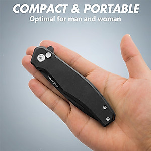 FLISSA Folding Pocket Knife, 4.5" G10 Handle EDC Knife with D2 Steel Blade, Button Lock and Pocket Clip, Tactical Knives for Men Women, Uesd for Outdoor, Survival, Hunting and Camping (Black)