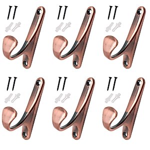 Rannb Single Hook Robe Towel Coat Wall Mounted Hook Red Copper Tone -Pack of 6