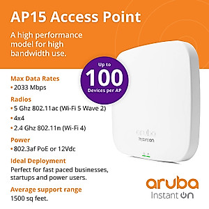 HPE Networking Instant On Access Point AP15 4x4 WiFi 5 Indoor Wireless Access Point | Power Source Not Included | US Model (R2X05A)