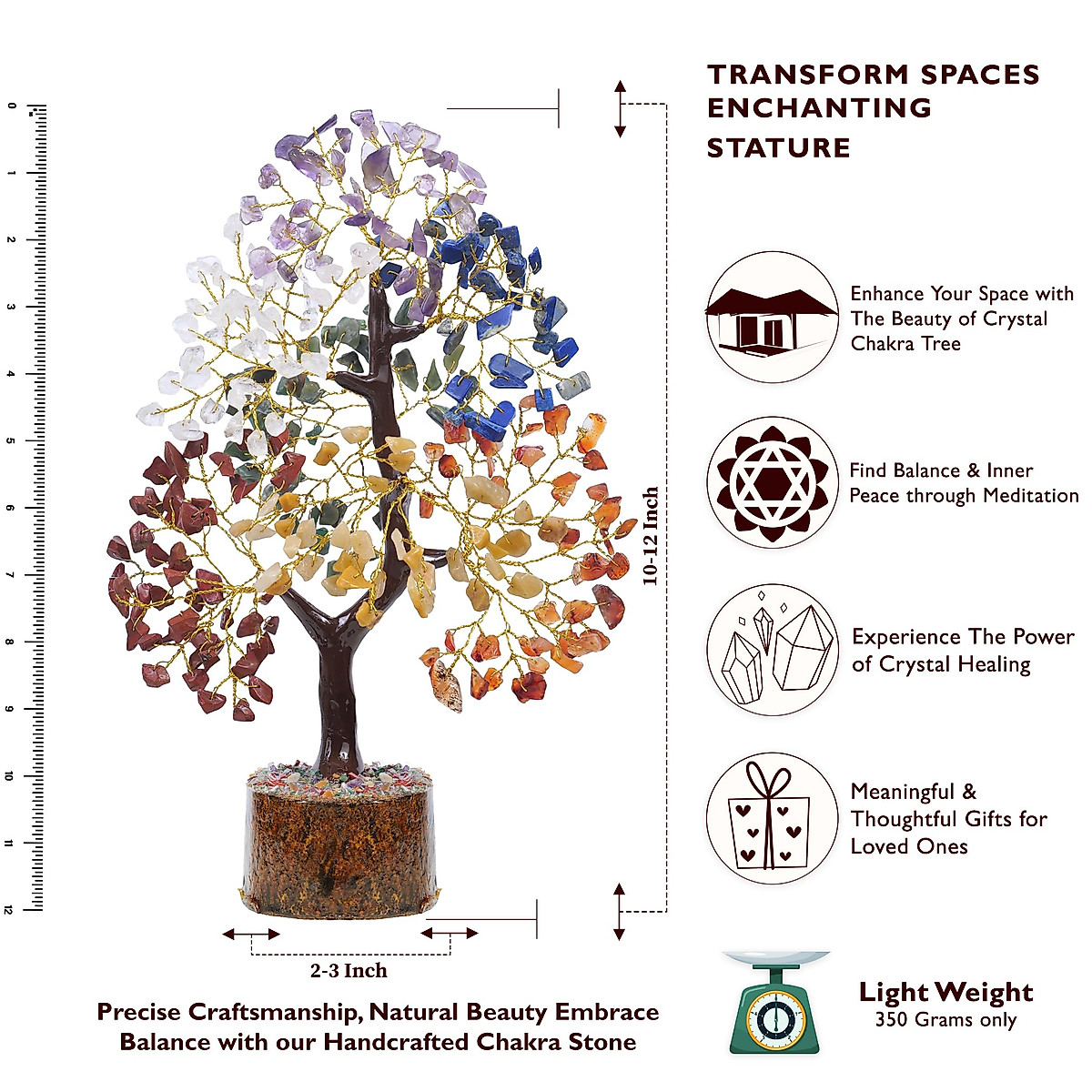 7 Chakra Tree of Life - Crystal Tree - Crystal Tree for Positive Energy - Gemstones and Crystals - Feng Shui Tree - Gem Tree Stones - Crystal Gifts - Home Decor - Chakra Decor - Spiritual Gifts