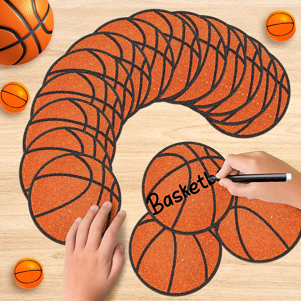 BWkoss Glitter Basketball Cutouts- 100Pcs Sport Ball Bulletin Board Basketball Shape DIY Paper Cuts Party Decorations for Sports Theme Party Baby Shower Birthday Classroom Game Day Wall Decor Supplies