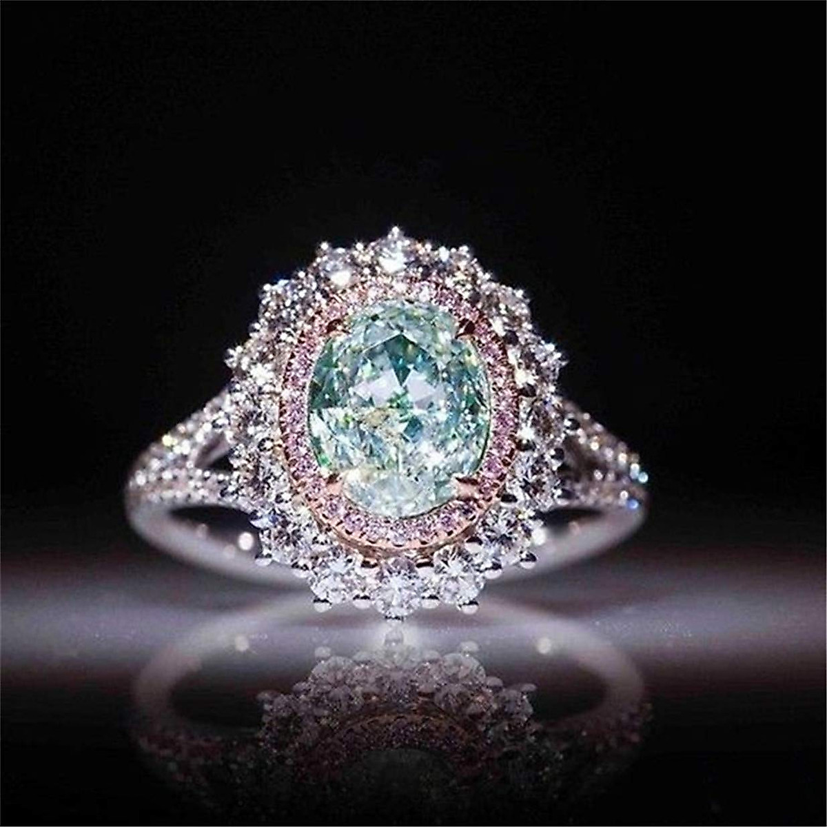 LALANG Green Zircon Pink Crystal Women Finger Ring Colorful Casual Joint Ring Accessories(Size 7)