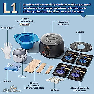 Lifestance Premium Waxing Kit- L1 Wax Warmer for Hair Removal Kit- Wax Starter Kit with 59 Items-Hard Wax Kit for Full Body- Legs- Face- Eyebrows- Bikini-Brazilian