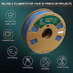 OVERTURE PLA Filament 1.75mm PLA 3D Printer Filament, 1kg Cardboard Spool (2.2lbs), Dimensional Accuracy +/- 0.02mm, Fit Most FDM Printer (Jeans Blue)