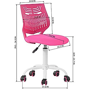 COZYCASA Task Chair for Teens Boys Girls 360 Slip Wheels Breathable Fabric Soft Pad Swivel Seat Ergonomics Backrest, Height Adjustable Liftup 29.5"-34.3" (Pink)