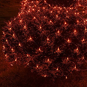 FUNPENY Halloween 360 LED Net Lights, 12ft x 5ft 8 Modes Waterproof Connectable Halloween Decorations for Outdoor Garden Party Decor (Orange)