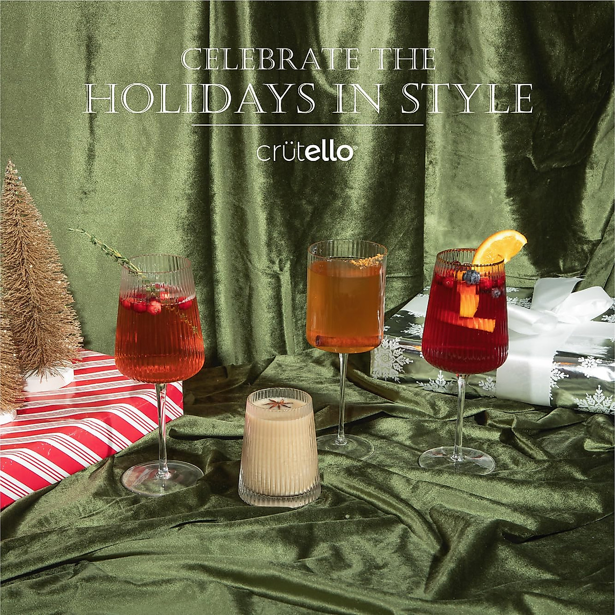 Crutello Modern Wine Glasses 17 oz Glassware, Set of 4, Unique Fluted Glassware with Vintage Ripple Texture, Art Deco Red Wine or Fancy White Wine Glass