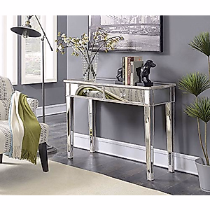 Convenience Concepts Gold Coast Mirrored Desk 42" - Console Table with 2 Drawers for Storage in Living Room, Office, Weathered White/Mirror