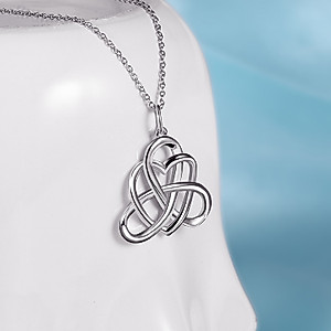 DAOCHONG 925 Sterling Silver Good Luck Irish Heart with Triangle Celtic Knot Vintage Pendant Necklace, Rolo Chain 18"