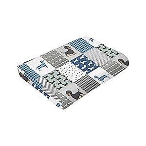 SaBrissi Dachshund Blanket Weiner Dog Blanket Dachshund Gifts for Women Throw Cute Baby Blanket Fleece Flannel Blanket Blue Grey White