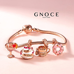 GNOCE Donut Pendant Charms for Bracelet S925 Sterling Silver 18K Rose Gold Plated Pink Doughnut Charms For Women Gilrs Jewelry Gifts Fit All Necklace
