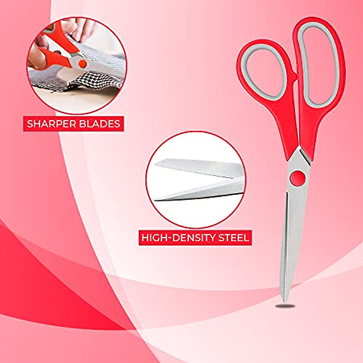 ZekPro 3 Pack Scissors 8" Craft Scissors All Purpose, Heavy Duty Sharp Blade Shears Sewing Scissor for Office, Fabric and School Supplies Left - Right Handed