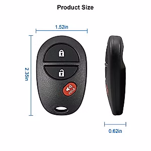 Key Fob Keyless Entry Remote fits for Tacoma Tundra Sienna Sequoia Highlander 2004-2015 Replacement Remote Control 3 Buttons Car Key FCC: GQ43VT20T-2 Packs Set of 2