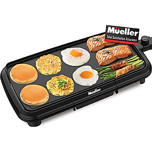 Mueller HealthyBites Electric Griddle Nonstick, 20 Inch Eco Pancake Griddle Grill Teflon-free, 10 Eggs at Once, Cool-Touch Handles & Slide-Out Drip Tray, for Breakfast Pancakes, Burgers, Eggs