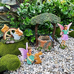 Mood Lab Fairy Garden - Miniature Figurines and Accessories Wishing Well Set of 5 pcs - Fairies Statue Kit