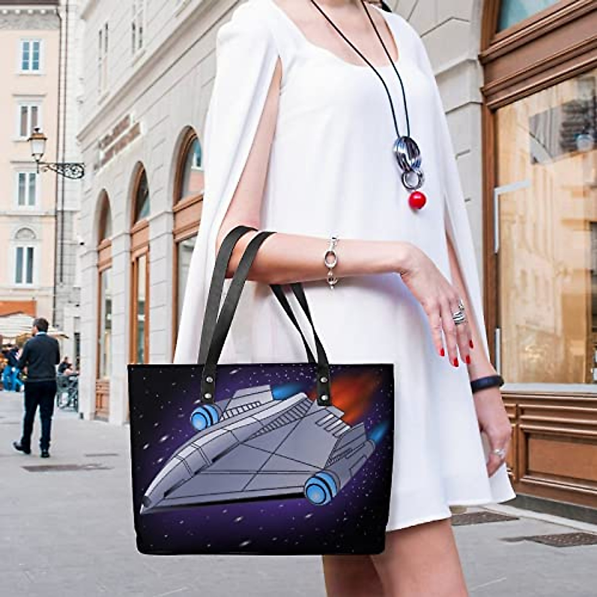 Womens Handbag Space Ship Leather Tote Bag Top Handle Satchel Bags For Lady